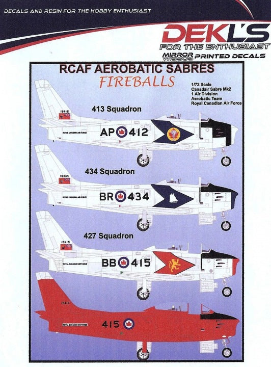 DA72006 DEKL'S 1/72 RCAF Aerobatic Sabres Fireballs – Hobby Mania