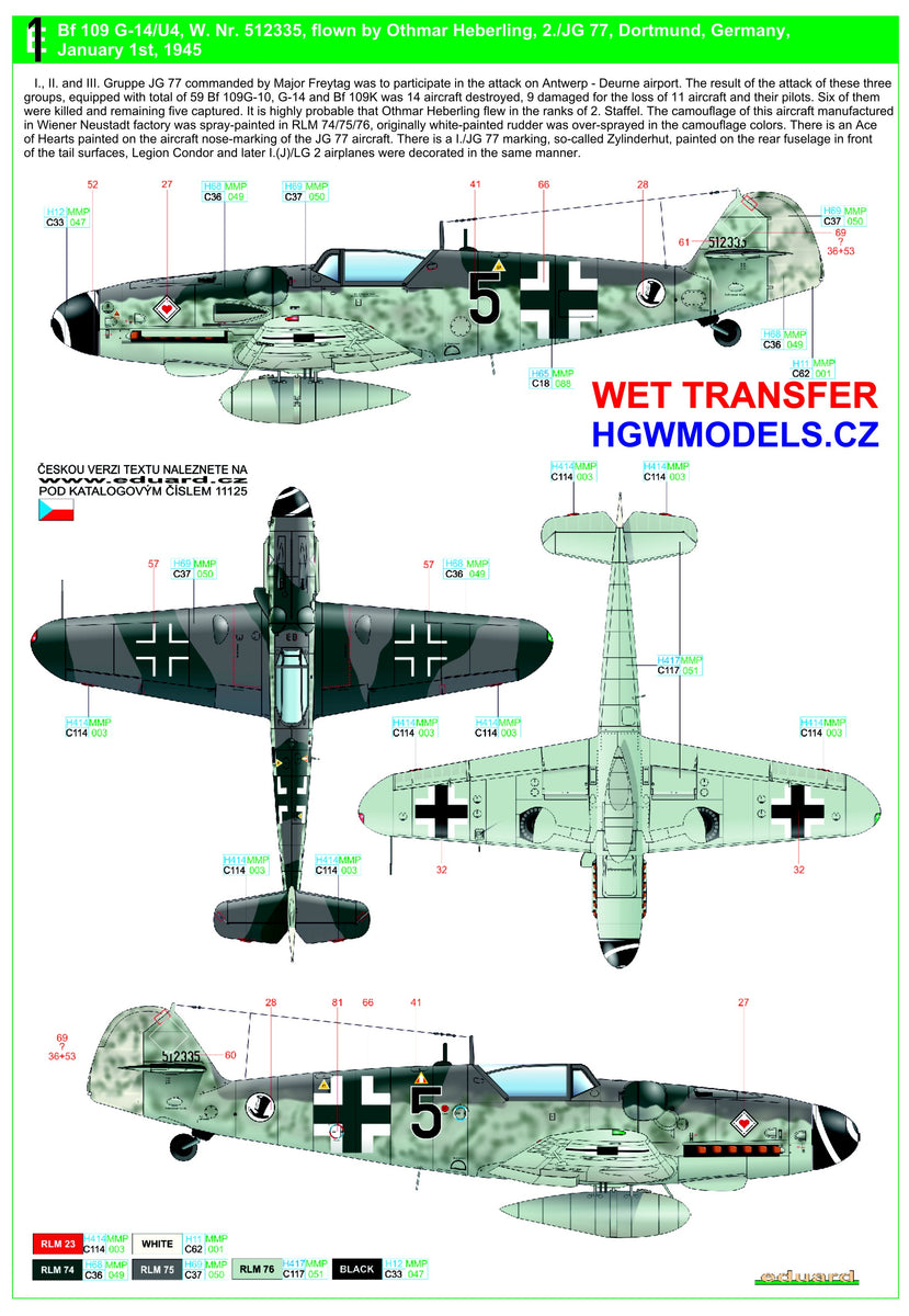 HGW HGW248069 1/48 Messerschmitt Bf-109G-14 (AS) - Markings (designed ...
