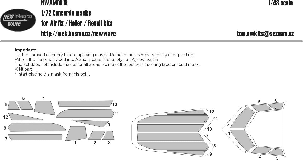 NWAM0016 New Ware 1/72 Aerospatiale Concorde paint masks (Airfix, and ...