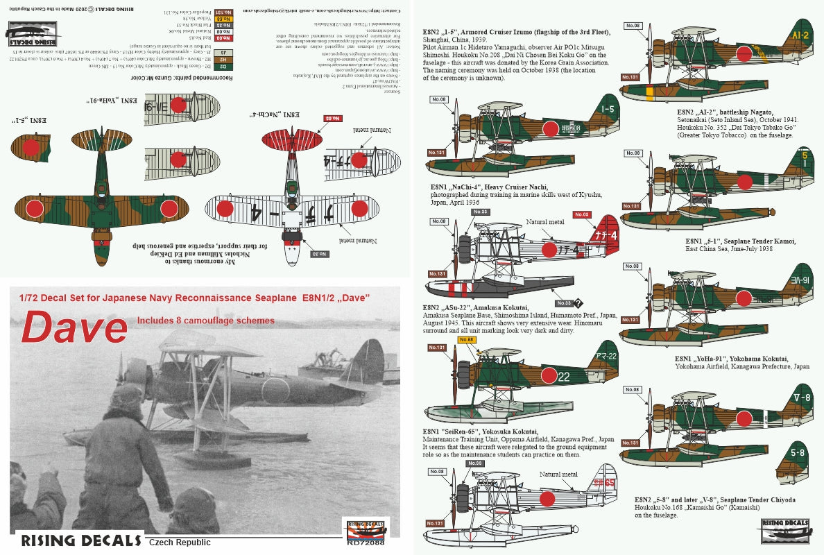 RD72088 Rising Decals 1/72 Japanese Navy Reconnaissance Seaplane Nakaj ...