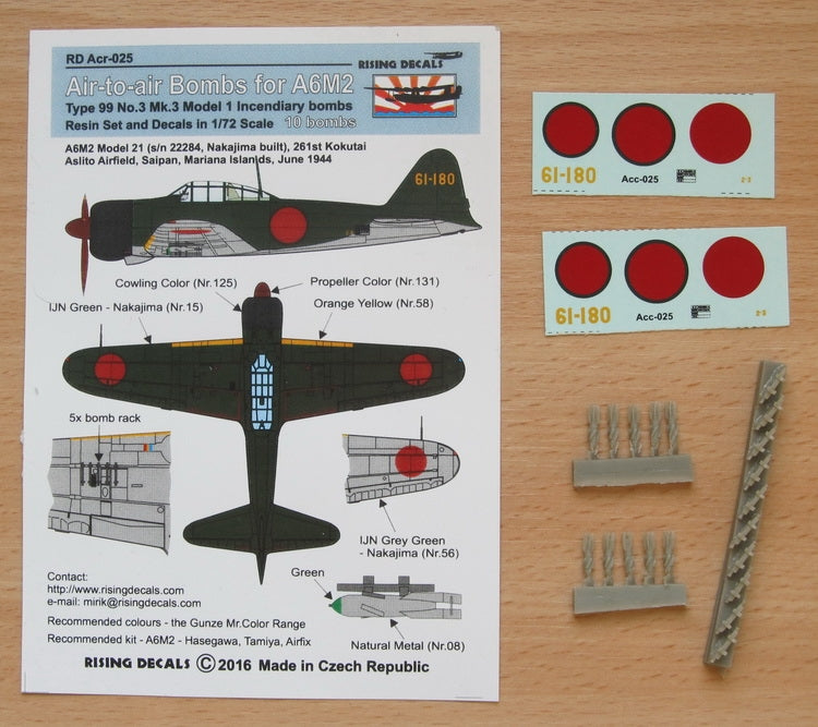 RDACR025 Rising Decals 1/72 Air to air bombs For A6M2 – Hobby Mania